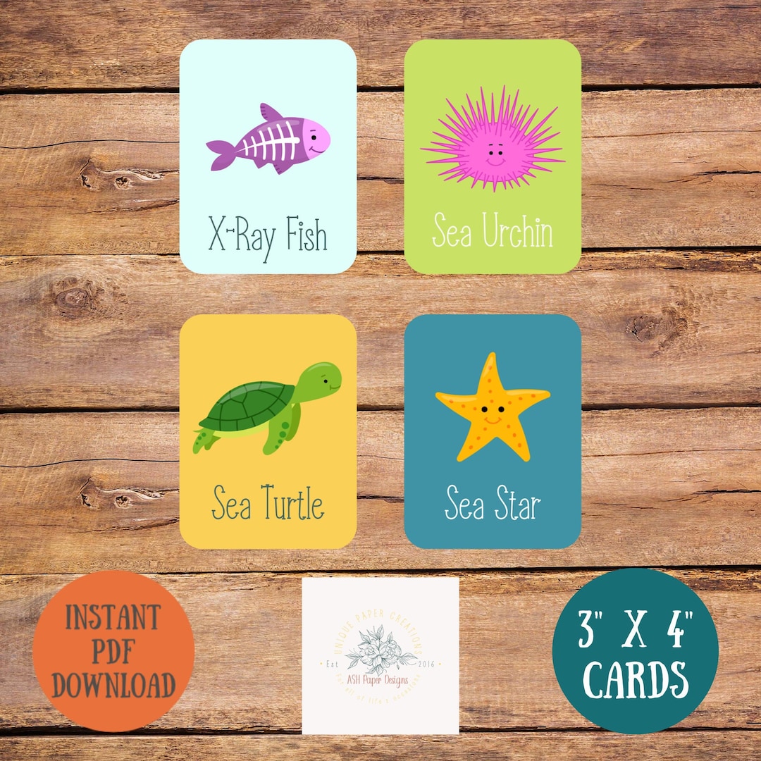 Printable Ocean Animals Flashcards Set Classroom Posters - Etsy