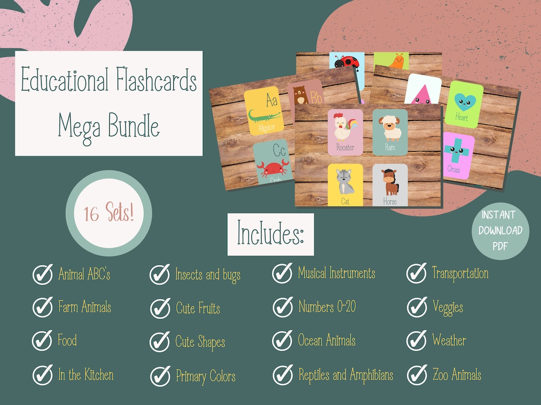 Printable Flashcards Bundle, 16 Sets of Educational Cards, Classroom ...