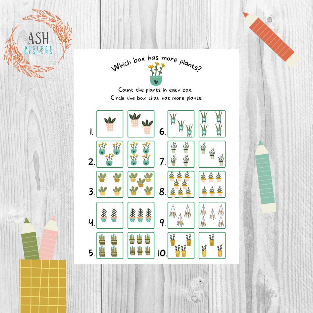 Educational Printable Which Has More Plants Preschool Worksheets ...