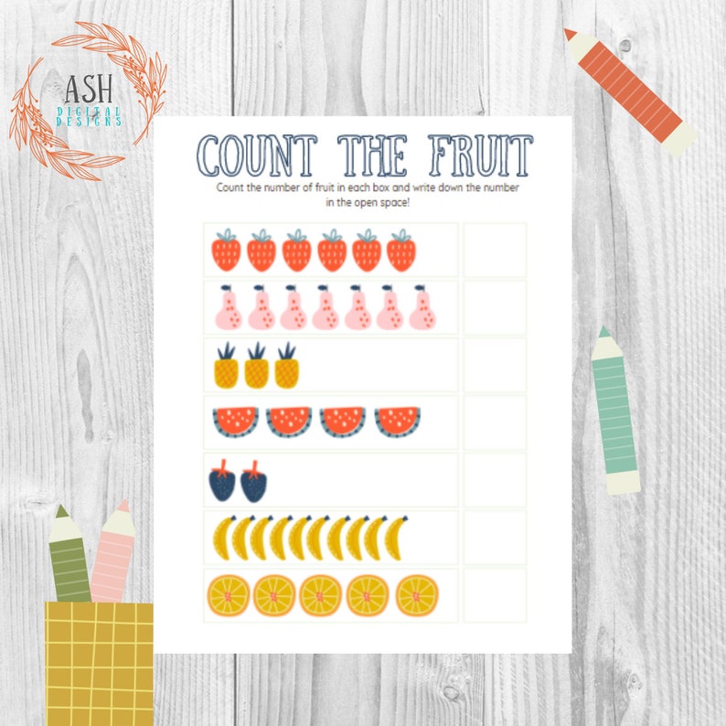 Interactive Printable Count the Fruit Worksheets for Preschool - Etsy