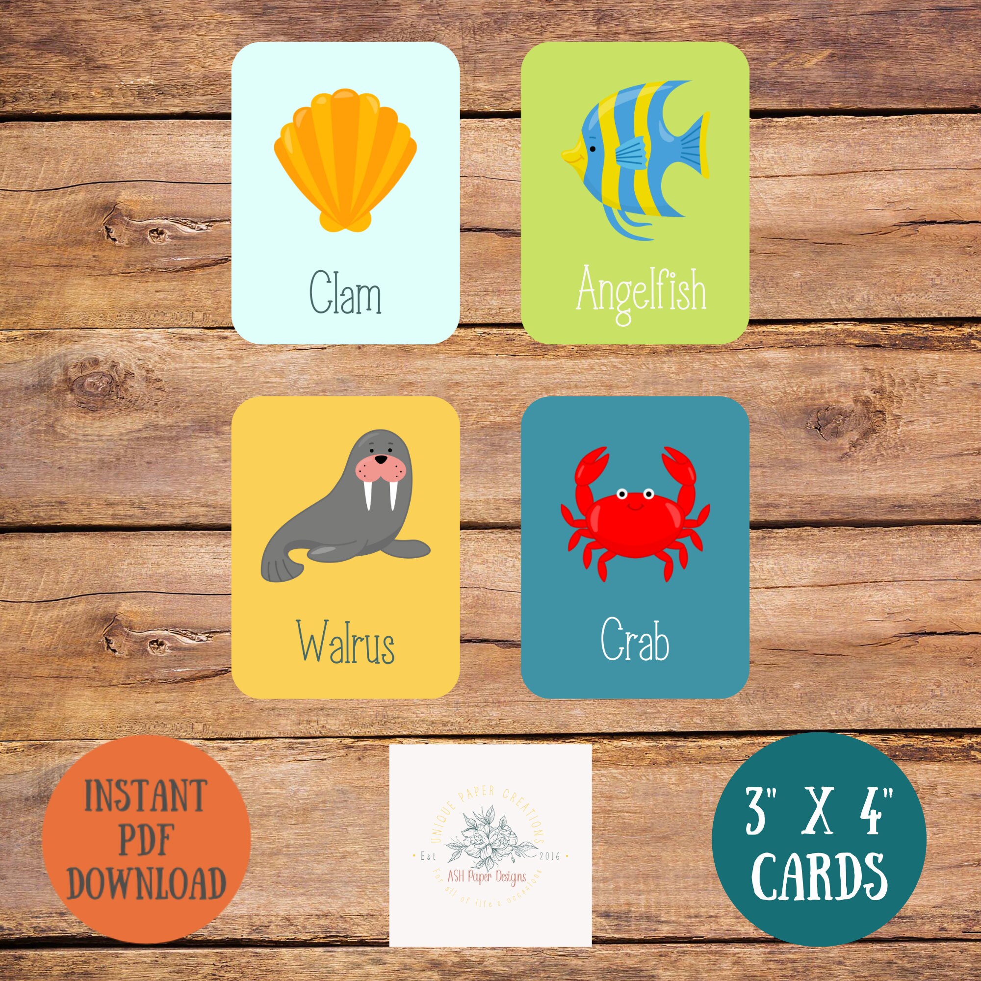 Printable Ocean Animals Flashcards Set, Klassenzimmer Poster Bundle für ...