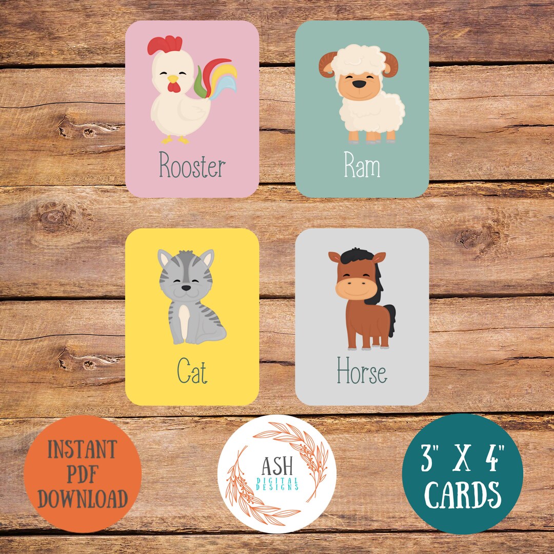 Printable Farm Animal Flashcards Set of 14, Preschool Curriculum for ...