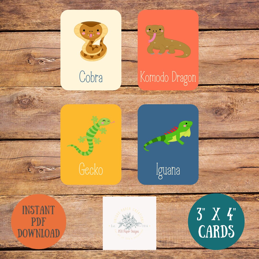 Printable Reptiles and Amphibians Flashcards, Preschool Curriculum for ...