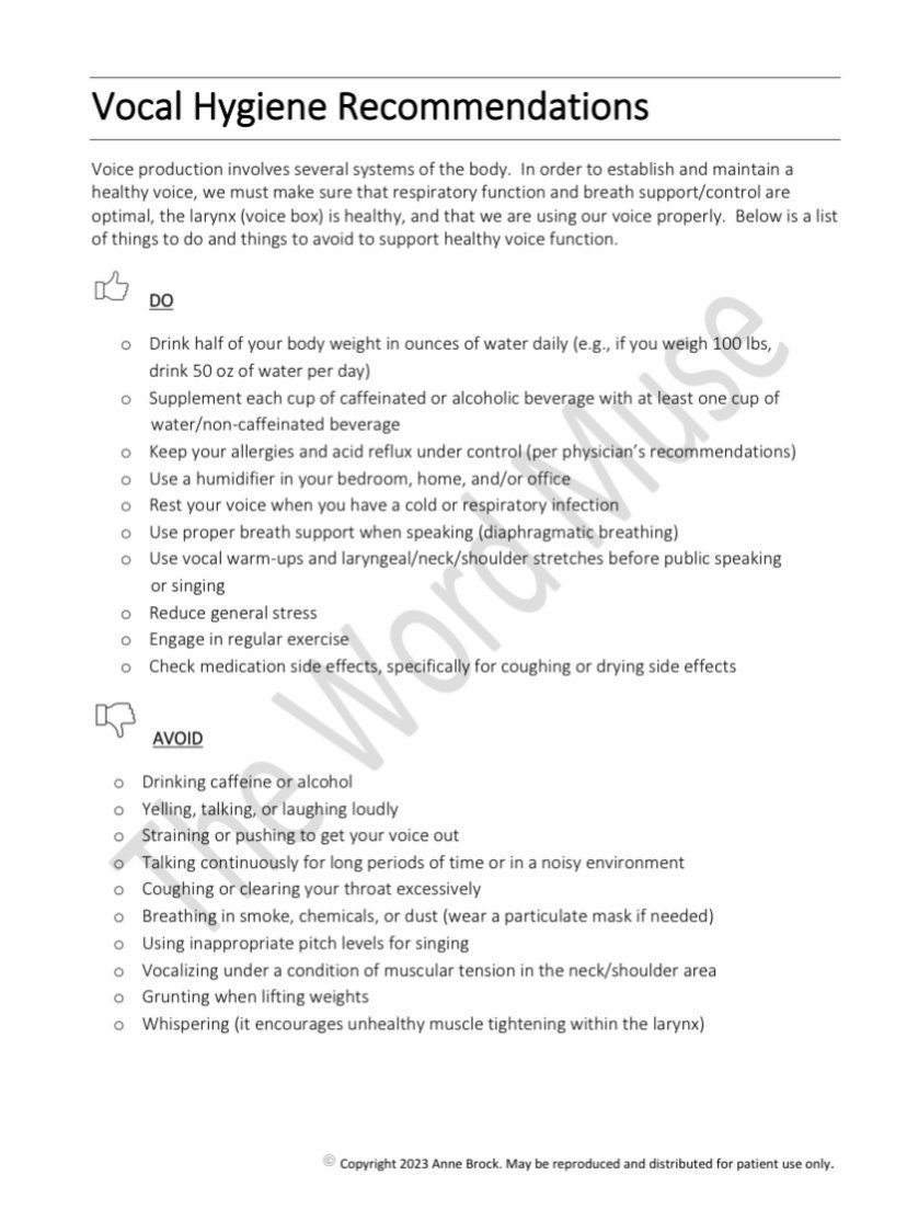 Vocal Hygiene Handout for Speech Language Pathologists - Etsy