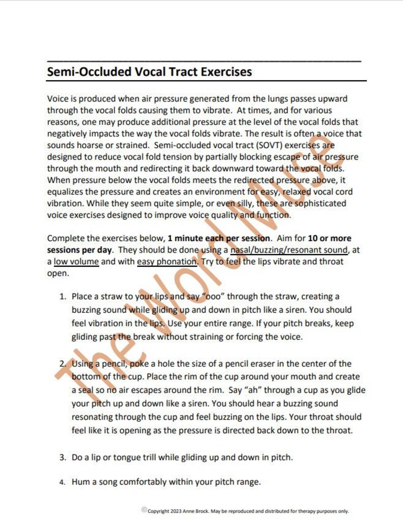 Semi Occluded Vocal Tract Exercises Handout - Etsy