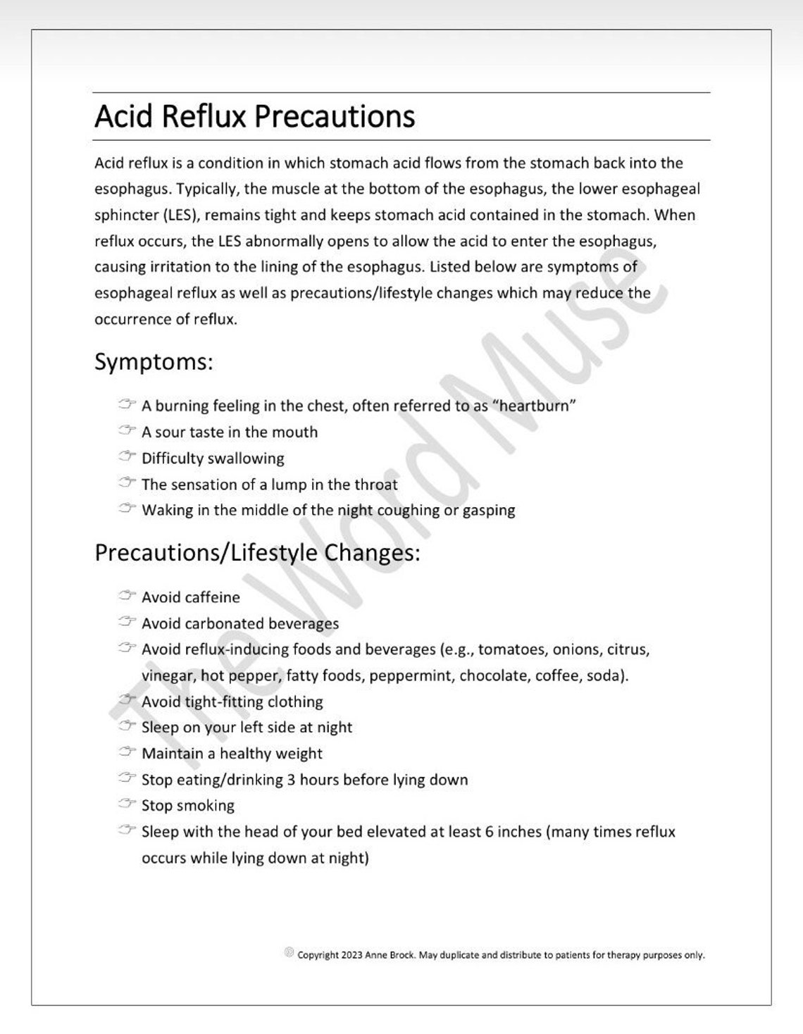 Reflux Precautions Handout for Speech Language Pathologists - Etsy