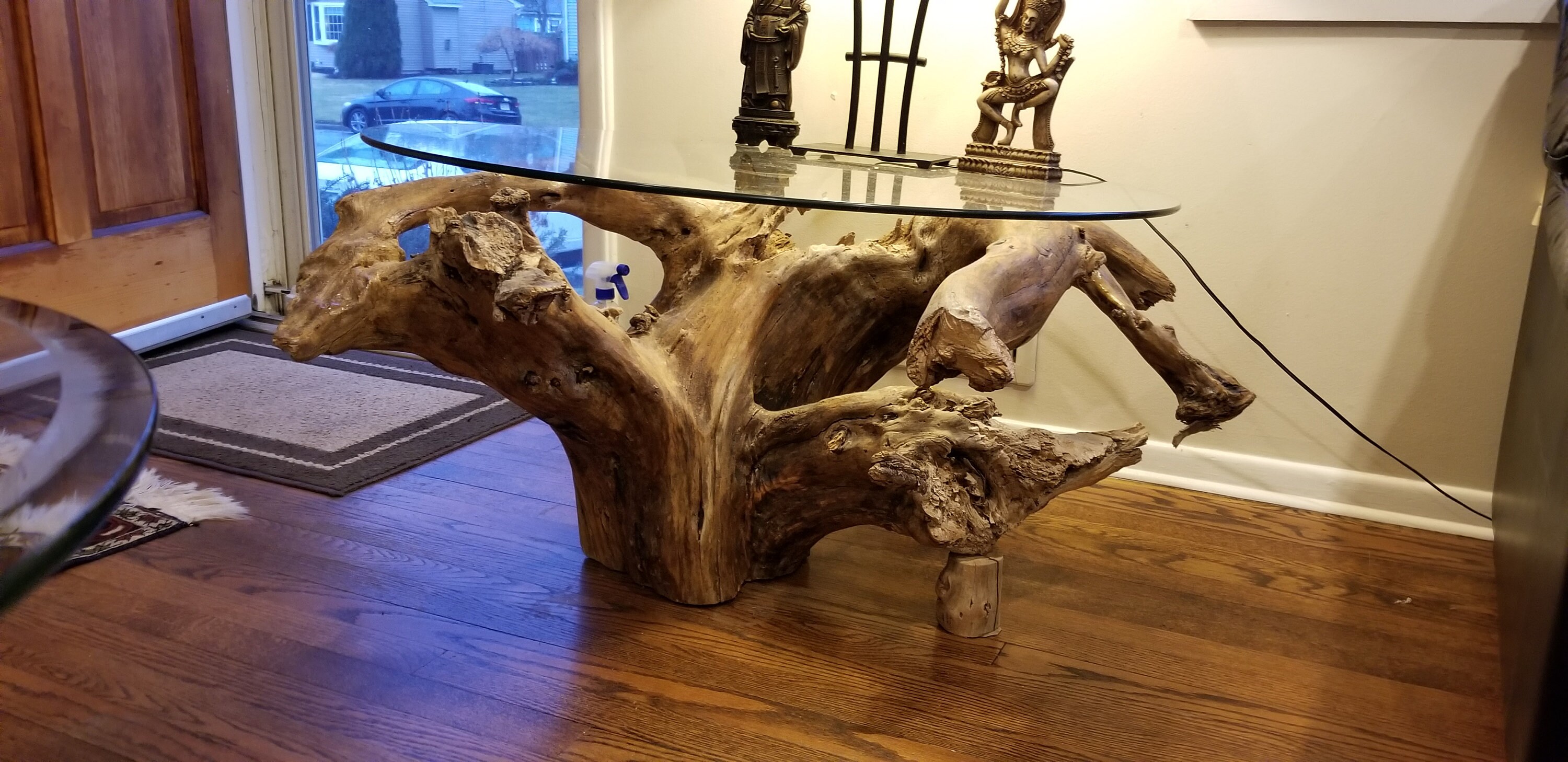 Sculptural Inverse Root Ball Table, Glass and Driftwood, 36 Inches ...