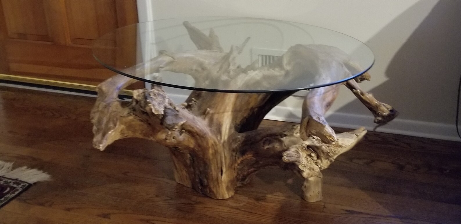 Sculptural Inverse Root Ball Table, Glass and Driftwood, 36 Inches ...