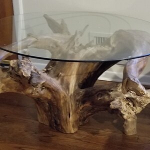 Sculptural Inverse Root Ball Table, Glass and Driftwood, 36 Inches ...