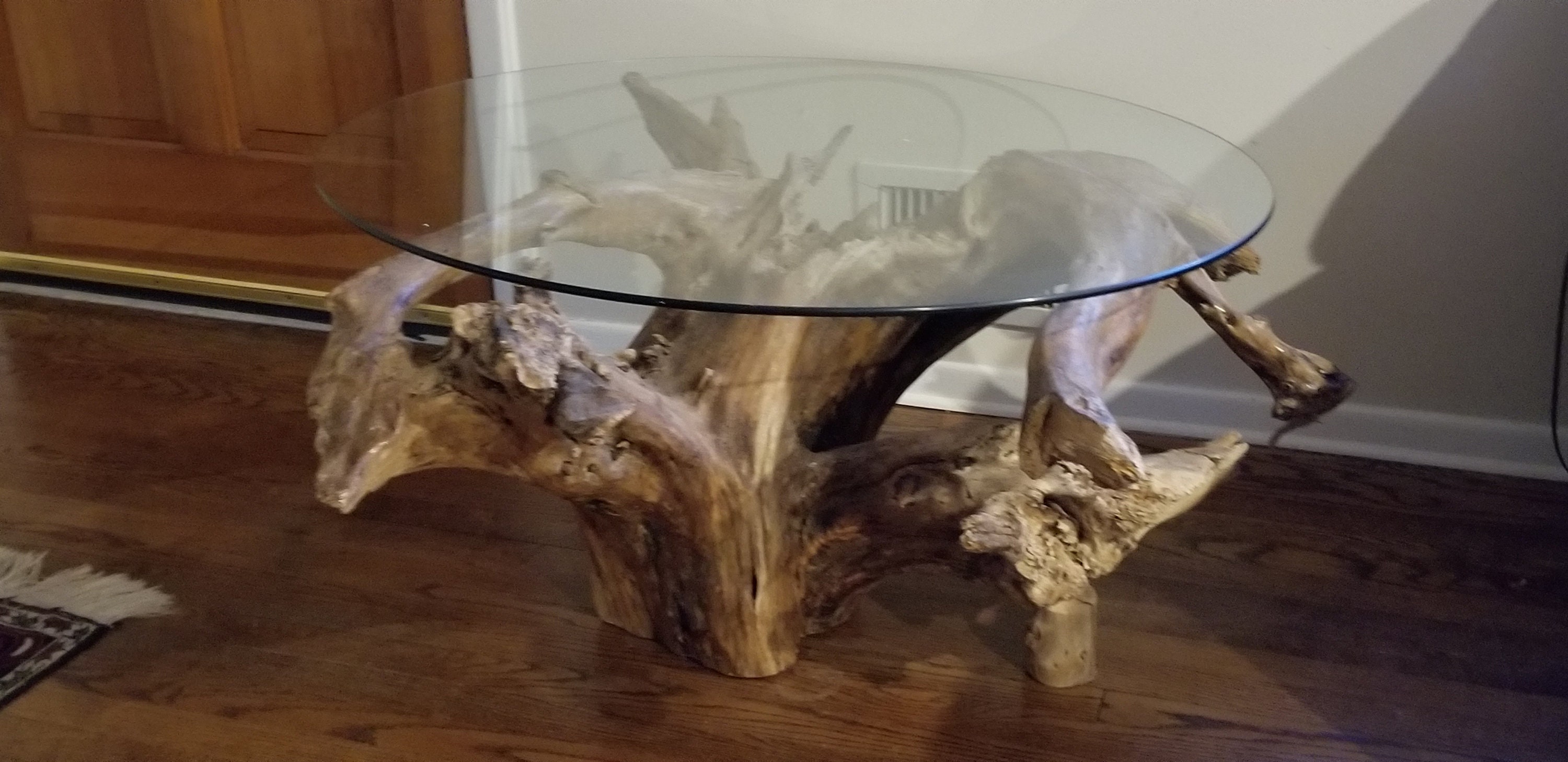 Sculptural Inverse Root Ball Table, Glass and Driftwood, 36 Inches ...