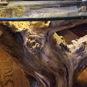 Sculptural Inverse Root Ball Table, Glass and Driftwood, 36 Inches ...