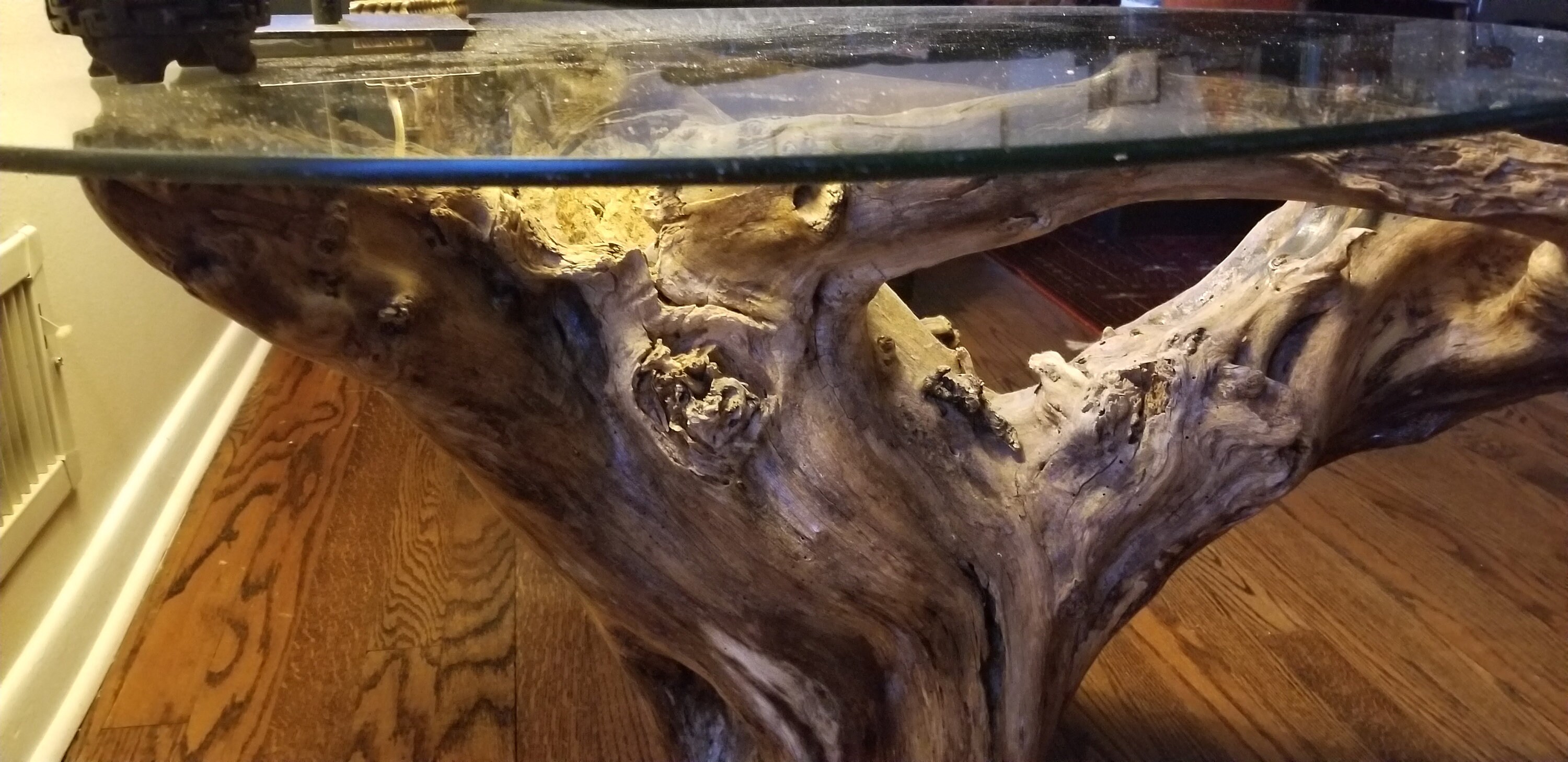 Sculptural Inverse Root Ball Table, Glass and Driftwood, 36 Inches ...