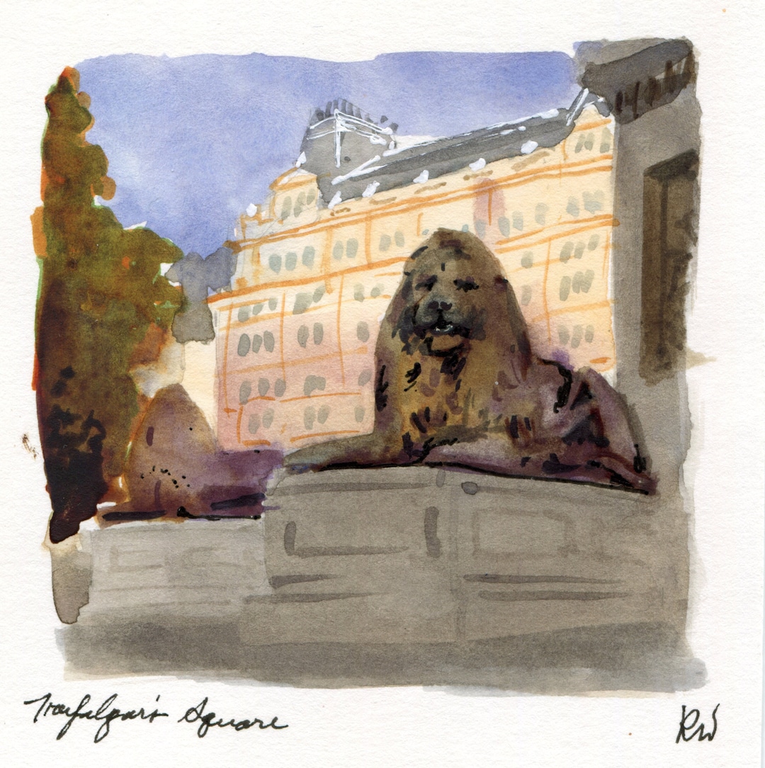 4x4" - Trafalgar Square Lions - Original Watercolor Painting - Etsy