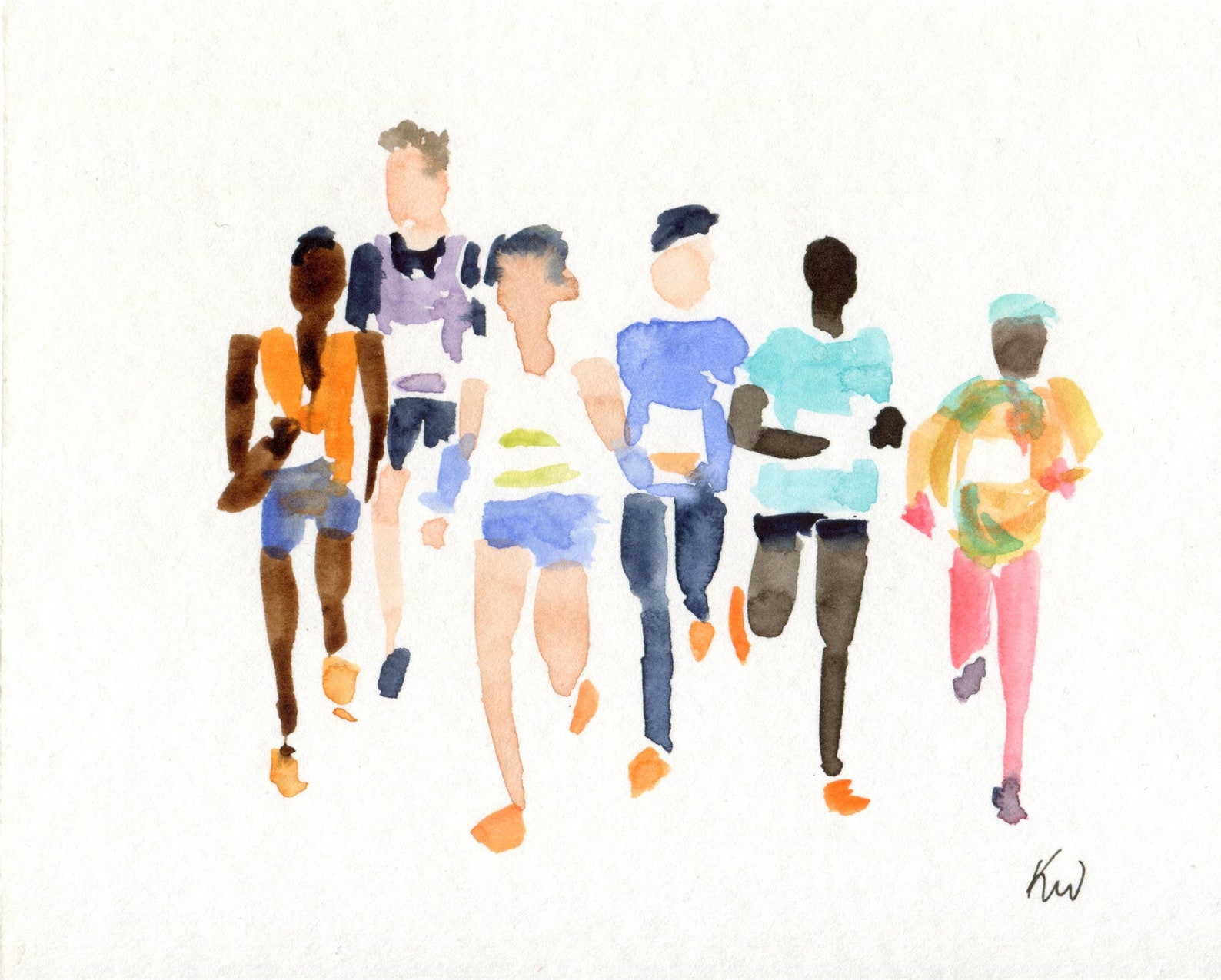 4x5" - Marathon Runners - Watercolor Painting - Etsy