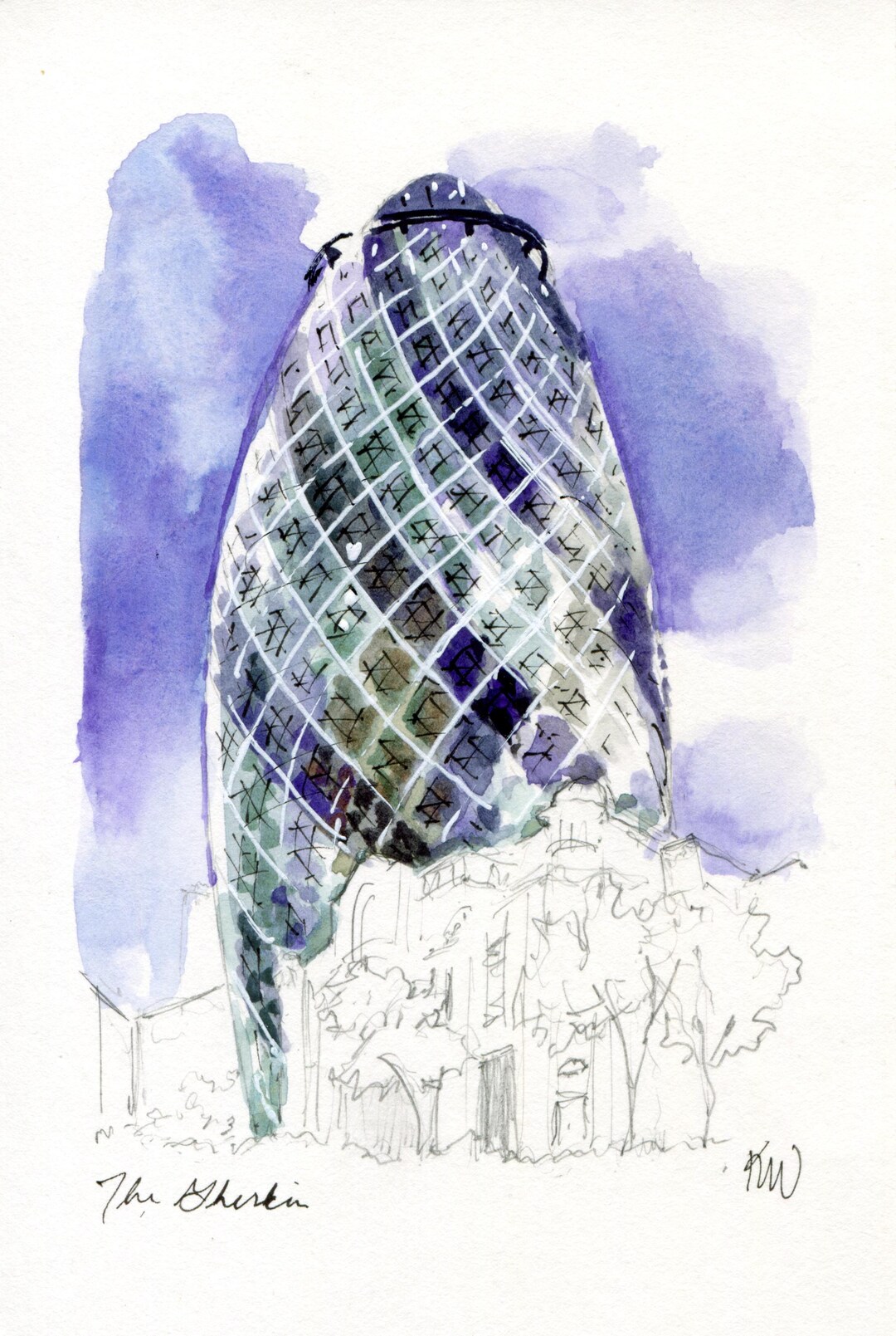 4x6" - the Gherkin - Original Watercolor Painting - Etsy