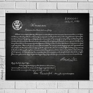 First US Patent Print, 1790 Historical Patent Decor, First US Patent ...