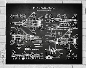 Mcdonnell Douglas F 15 Strike Eagle Aviation Blueprint Military Print ...