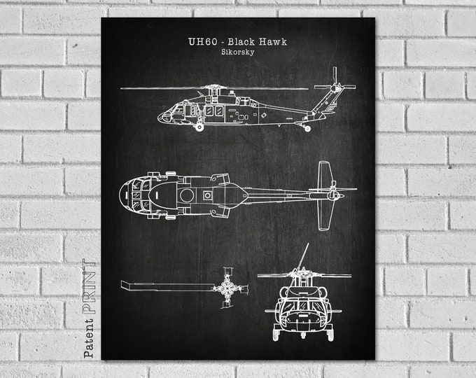 Army Helicopter Blue Print UH-60 Blackhawk Black Hawk Sikorsky Military ...