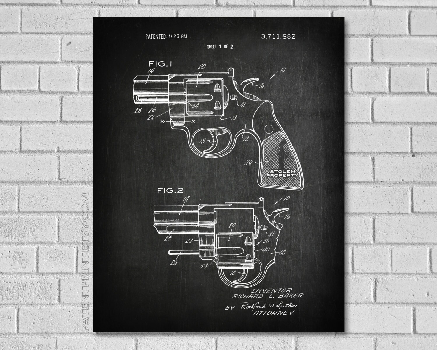 Revolver Patent Print Gun Art Revolver Decor Gun Patent - Etsy
