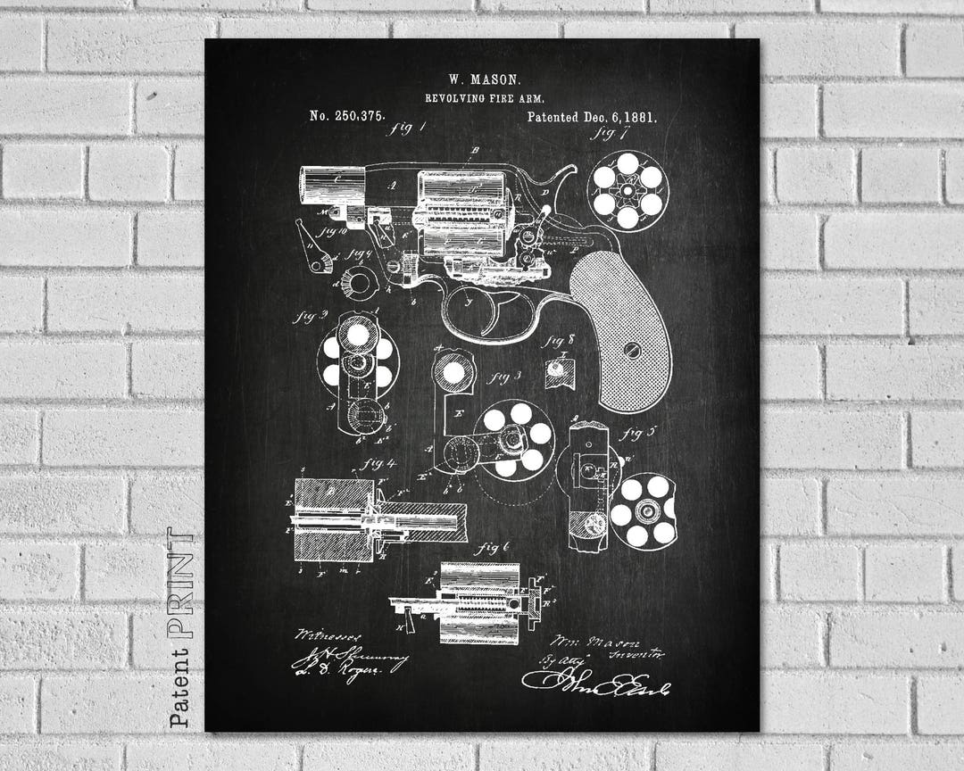 Revolver Gun - 1889 Patent Print - Colt Gun Art - Revolver Decor - Gun ...