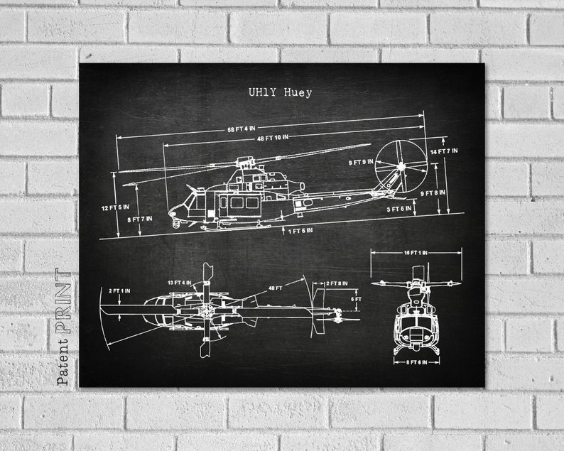UH1Y Huey Helicopter Diagram Blueprint UH1Y Marine Corps | Etsy