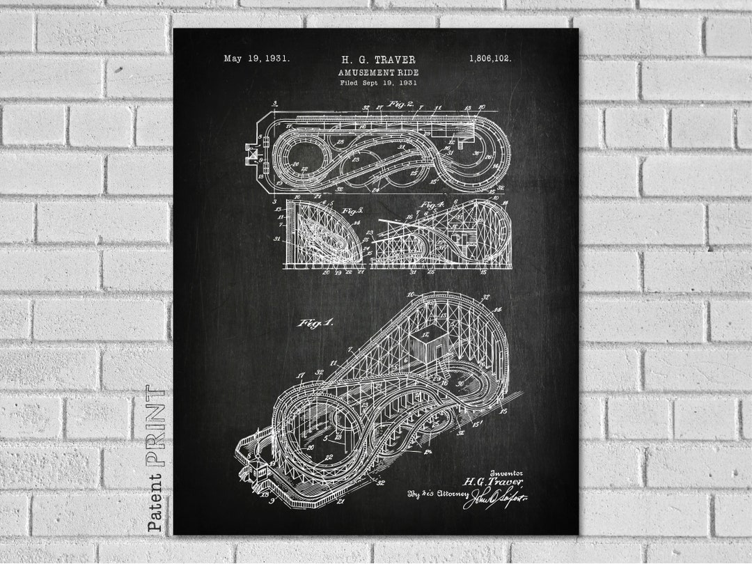 Roller Coaster Patent Print - Roller Coaster Amusement Park Ride ...