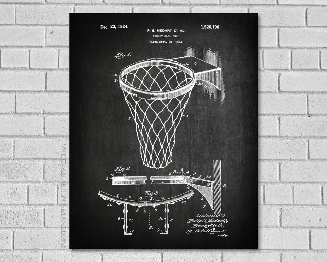 Basketball Goal Poster - Basketball Net Blueprint - Basketball Patent ...