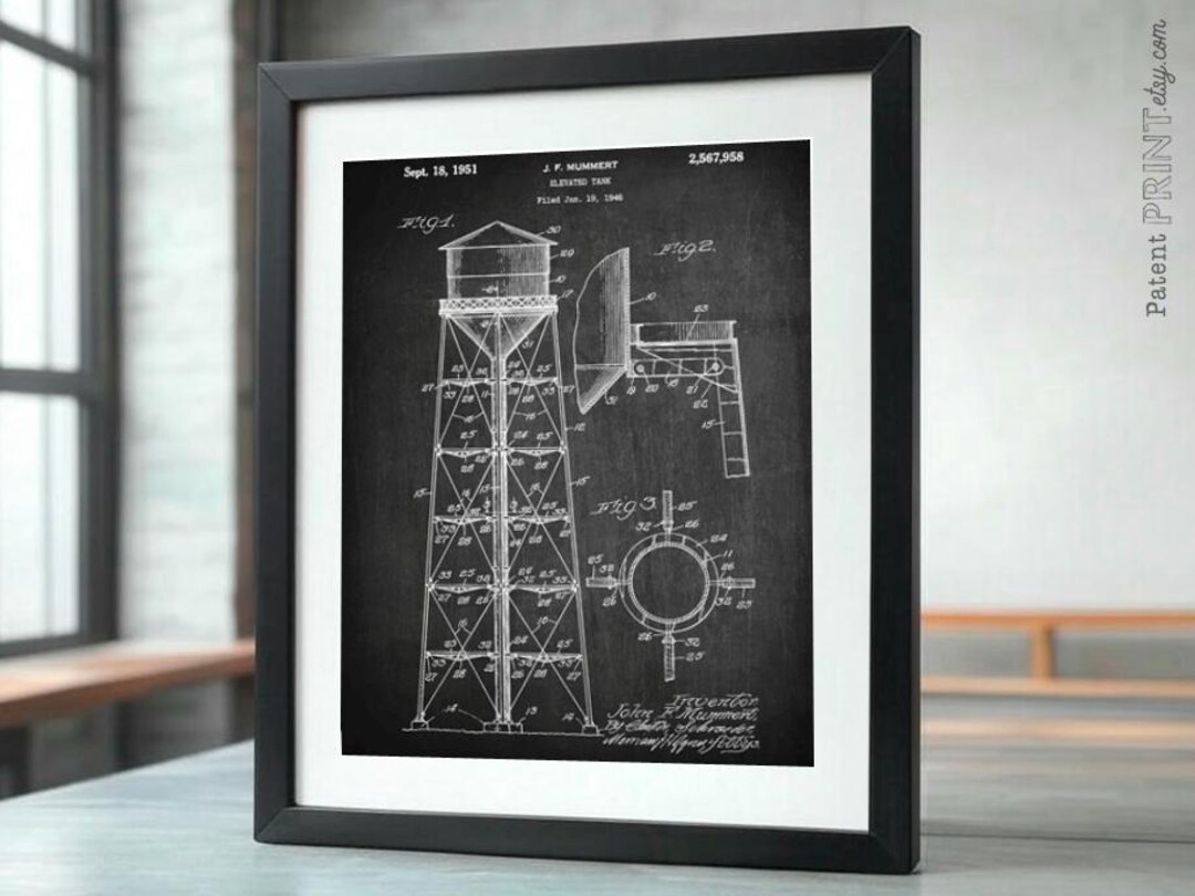 Water Tower Art, Water Tower Blueprint, Water Tower Print, Water Tower ...