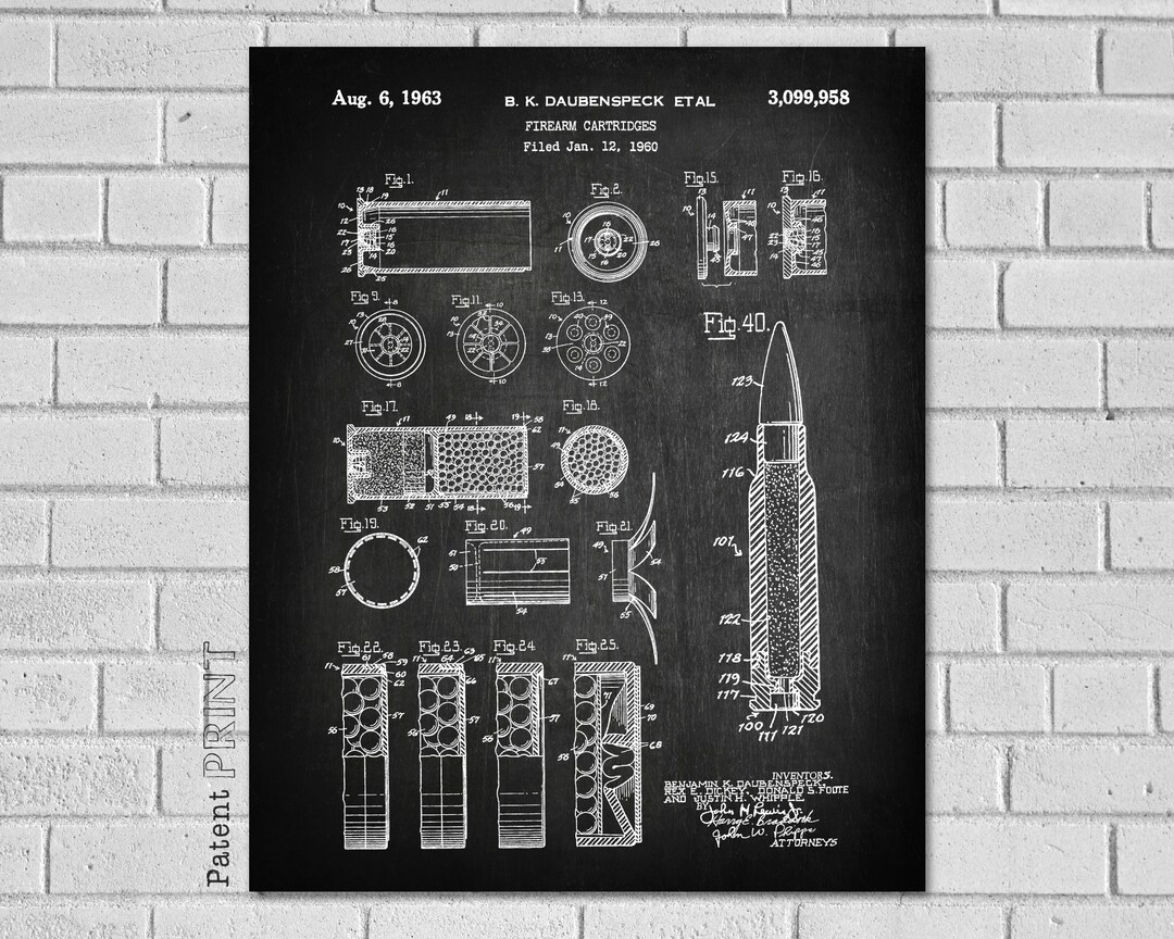 Firearm Cartridges - Gun Patent Print - Gun Art - Ammo Decor - Gun ...