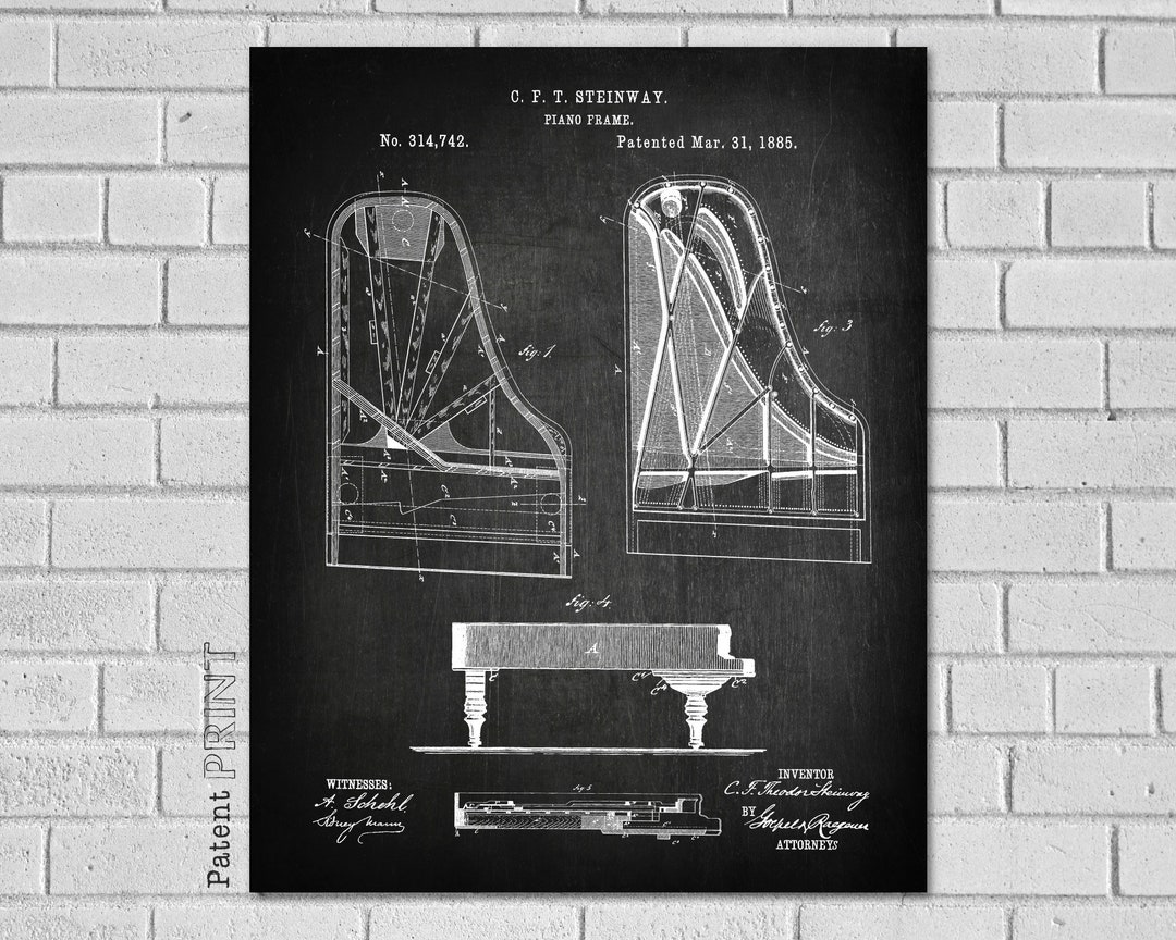 Piano Frame Patent Print - 1885 C.F.T. Steinway Piano Patent - Piano ...