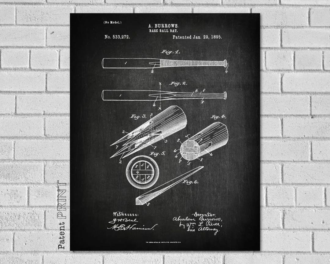Baseball Bat - Baseball Poster - Baseball Decor - Baseball Blueprint ...
