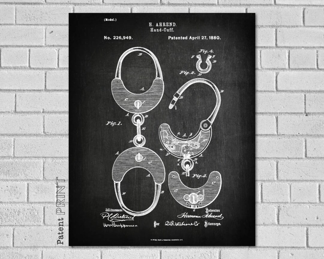 Handcuff Print Handcuff Decor, Handcuff Gift Police Handcuffs Patent ...