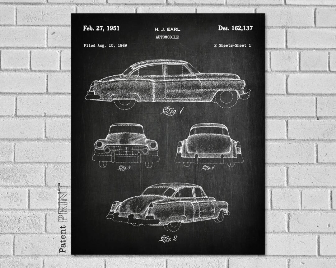Car Print - Vintage Car Gifts - Sign - Cadi Patent Print - Old Car ...