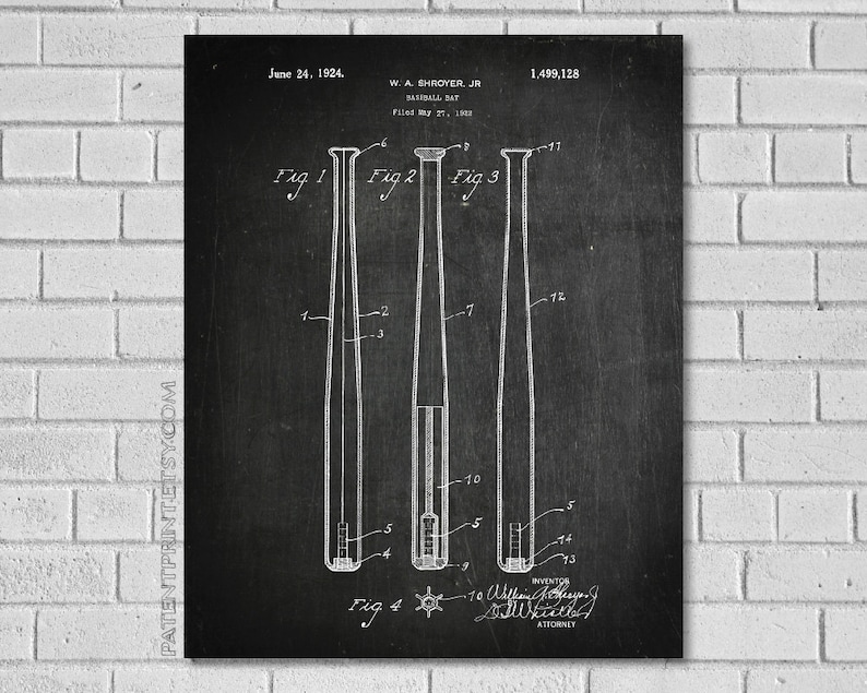 Baseball Bat Patent Print Baseball Bat Decor Baseball Wall - Etsy