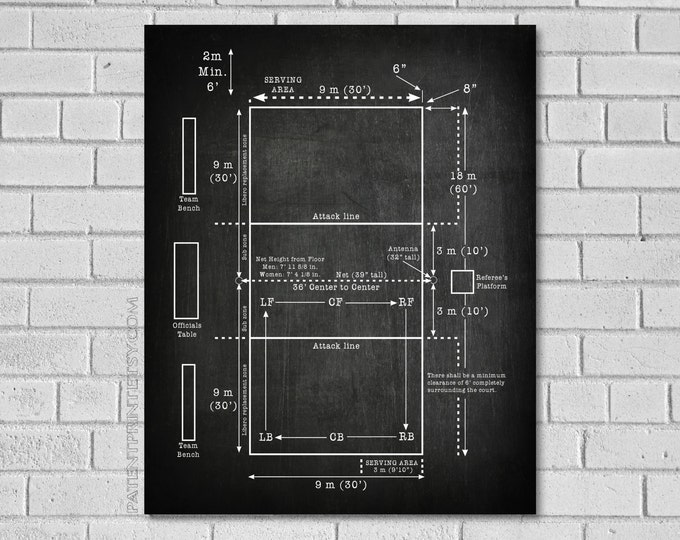 Volleyball Court Patent Print Volleyball Decor Volleyball Wall Art ...