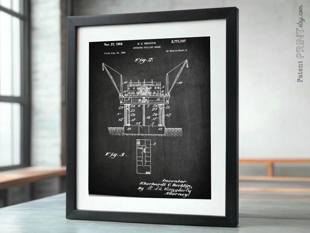 Oil Drilling Barge, Oil Rig Blueprint, Oil Rig Decor, off Shore ...