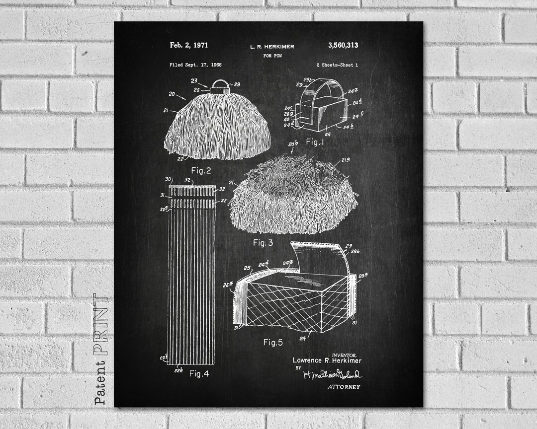 Cheerleading Poster - Pom Pom Blueprint - Cheerleader Patent Print ...