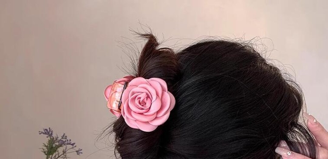 Chic Pink Camellia Hair Claw Clips Satin Floral Hair Accessories Clamp ...