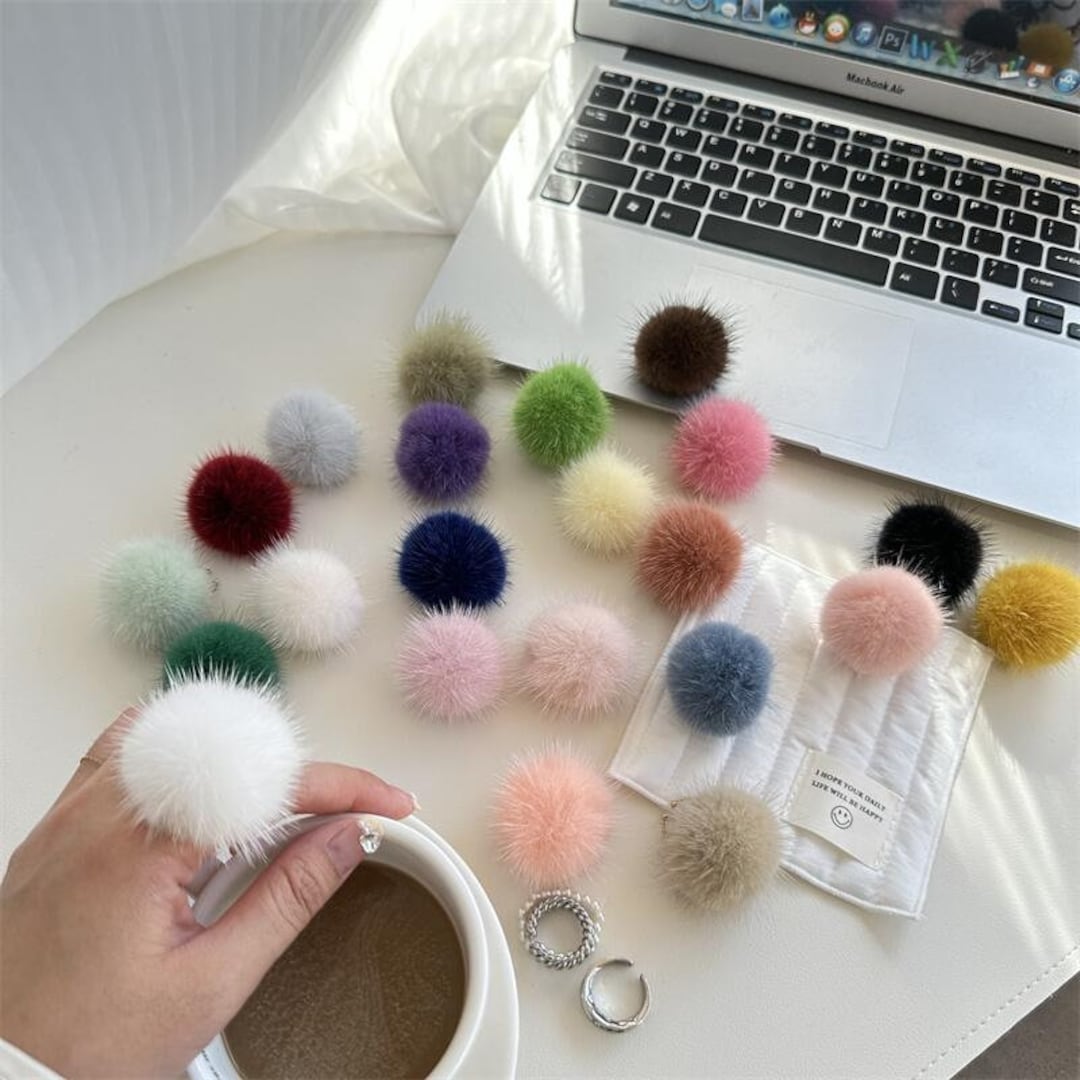 Large Round Fur Ball Ring Cute Furry Hair Purple/pink Puff POMPOMS ...