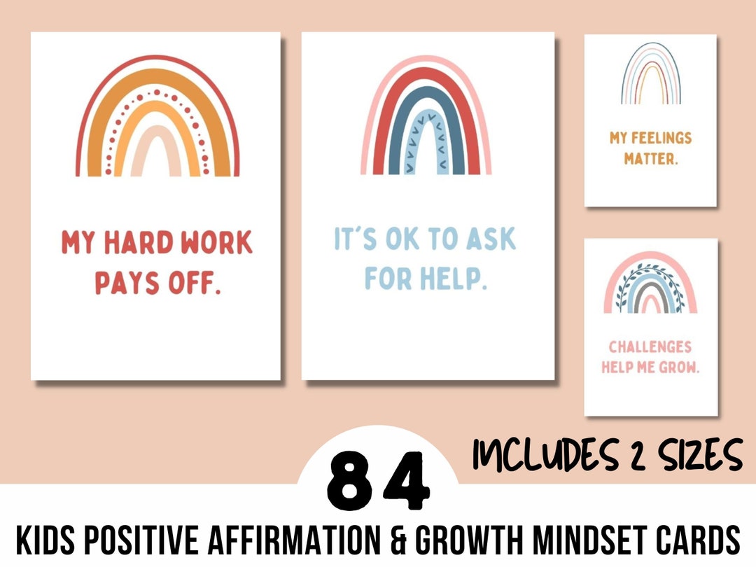84 Printable Kids Affirmation Cards Growth Mindset | Boho Rainbow ...