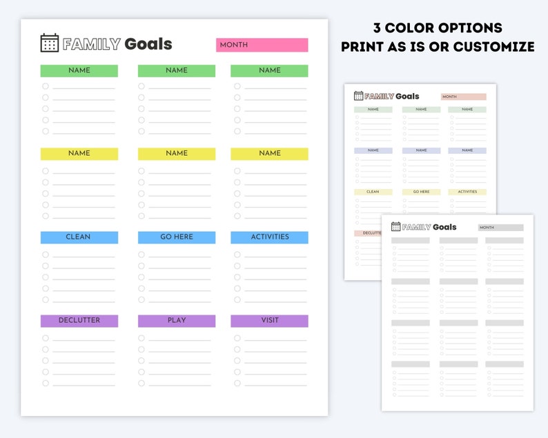 Family Goal Setting Worksheet | Family Goal Planner | Monthly Family ...