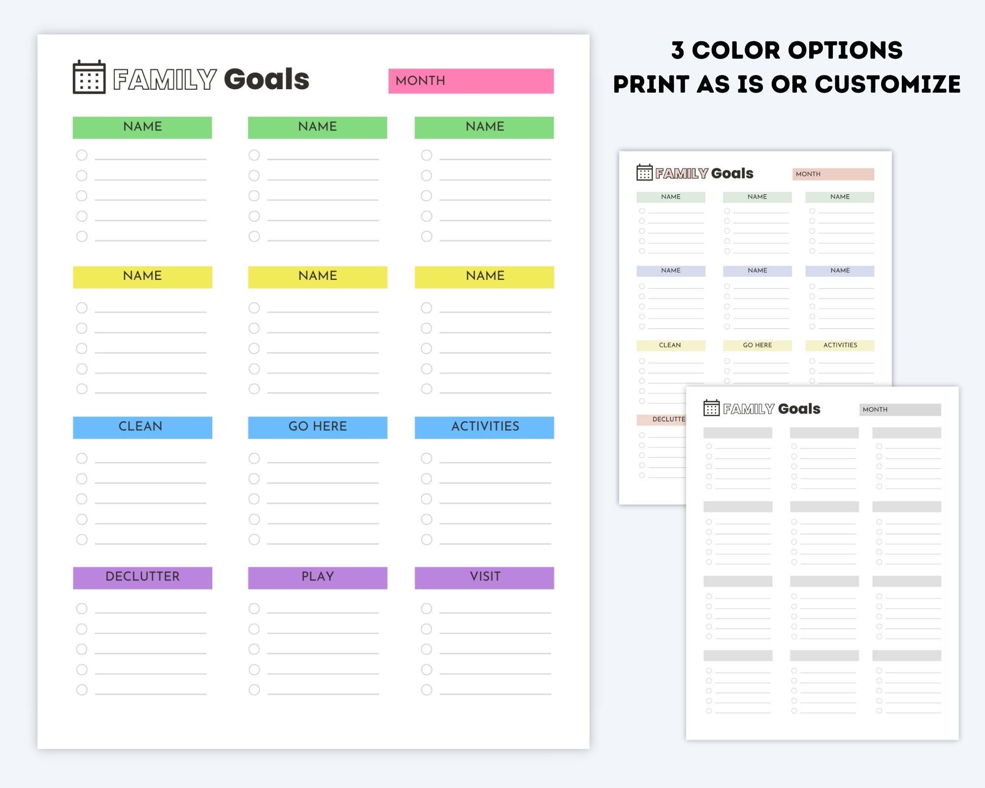 Family Goal Setting Worksheet | Family Goal Planner | Monthly Family ...