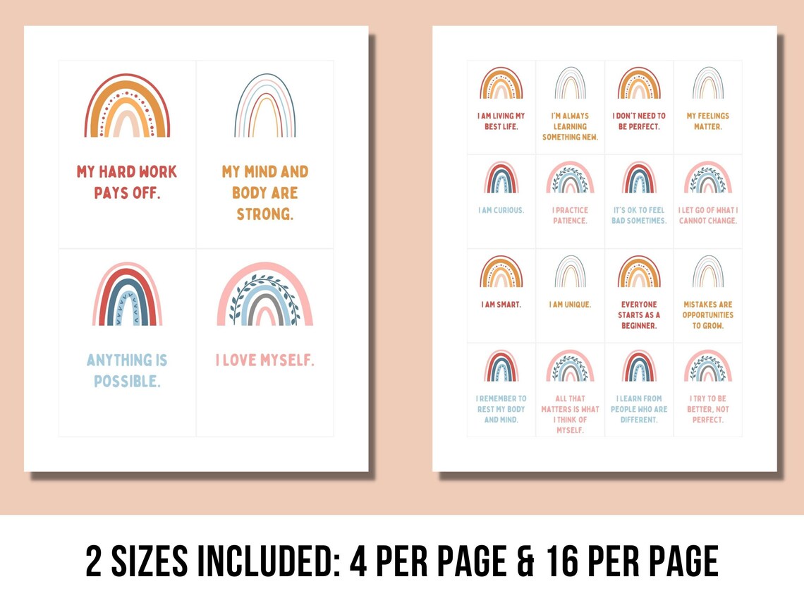 84 Printable Kids Affirmation Cards Growth Mindset | Boho Rainbow ...