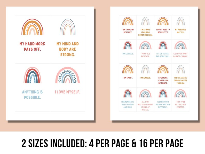84 Printable Kids Affirmation Cards Growth Mindset | Boho Rainbow ...