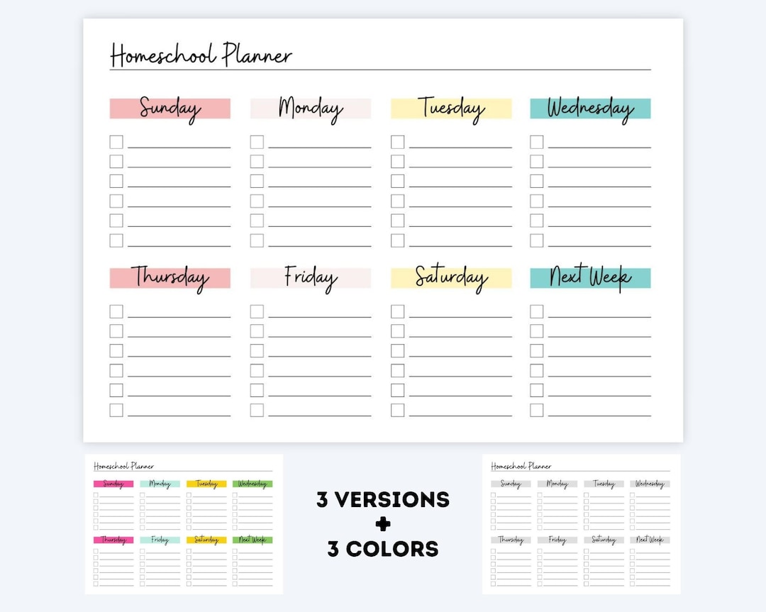 Simple Weekly Homeschool Planner | Homeschool Weekly Schedule or Lesson ...