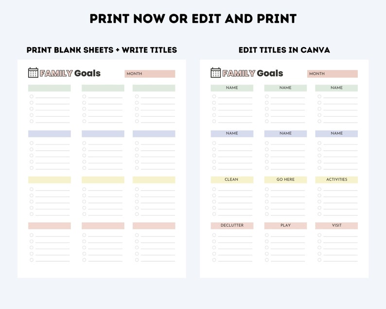 Family Goal Setting Worksheet | Family Goal Planner | Monthly Family ...