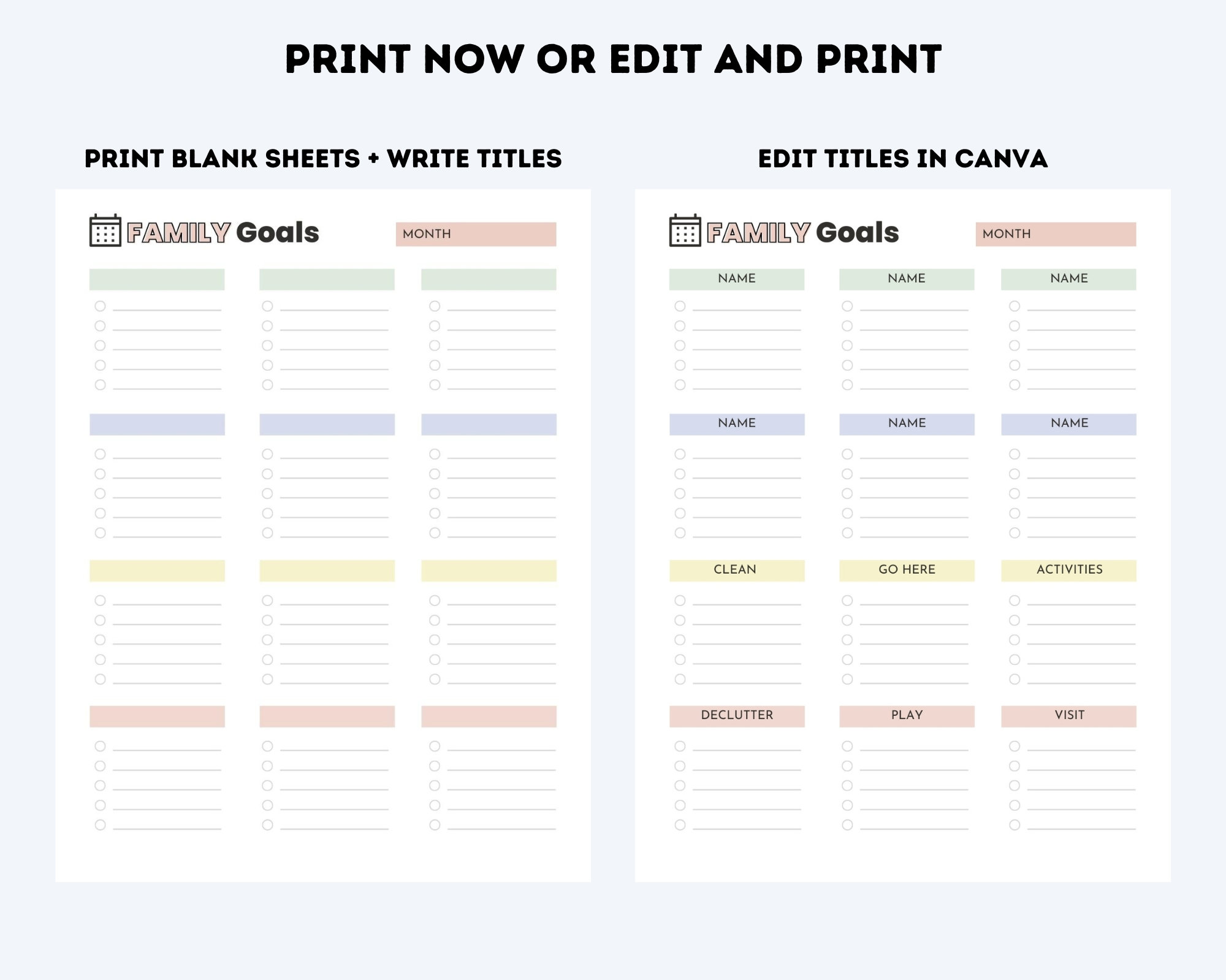 Family Goal Setting Worksheet | Family Goal Planner | Monthly Family ...