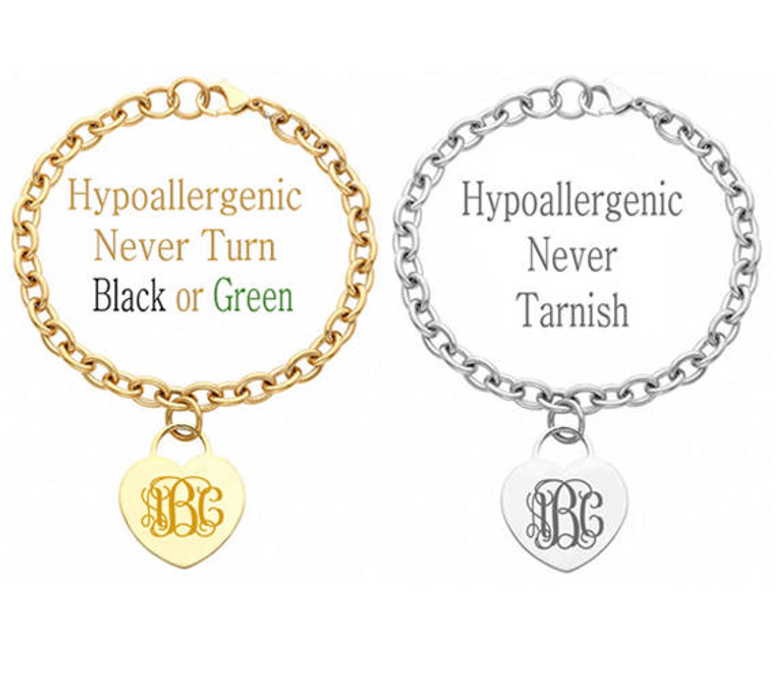 Heart Charm Bracelet, Custom Name Bracelet, Personalized Monogram ...