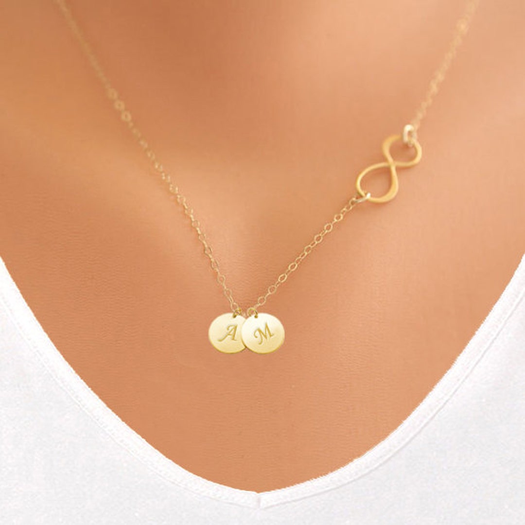 Infinity Initial Necklace, Silver Disc Necklace, Monogram Necklace ...