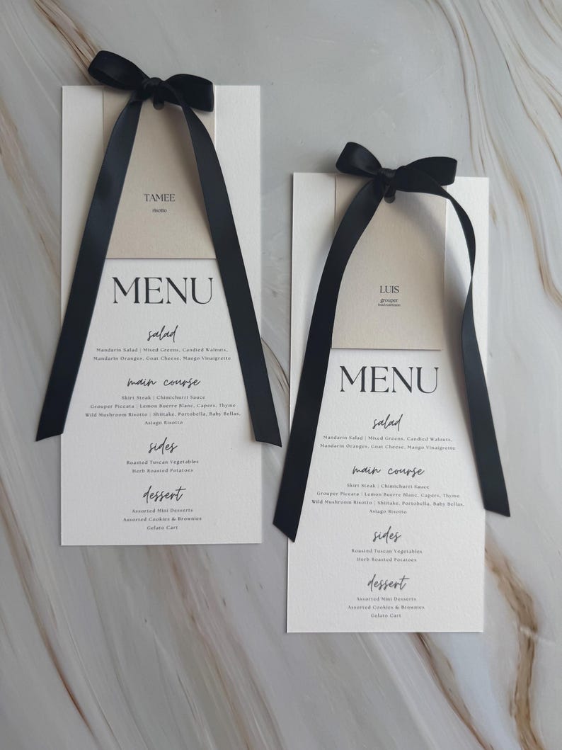 Custom Wedding Menu Luxury Menu With Placecard Ribbon Menu and Name ...